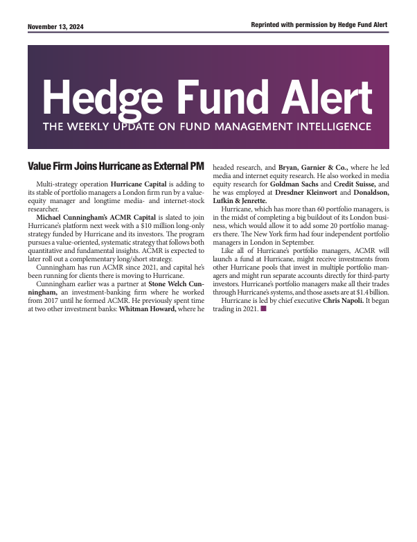 Hurricane Signs Up Climate Focused Fund - Hurricane Capital